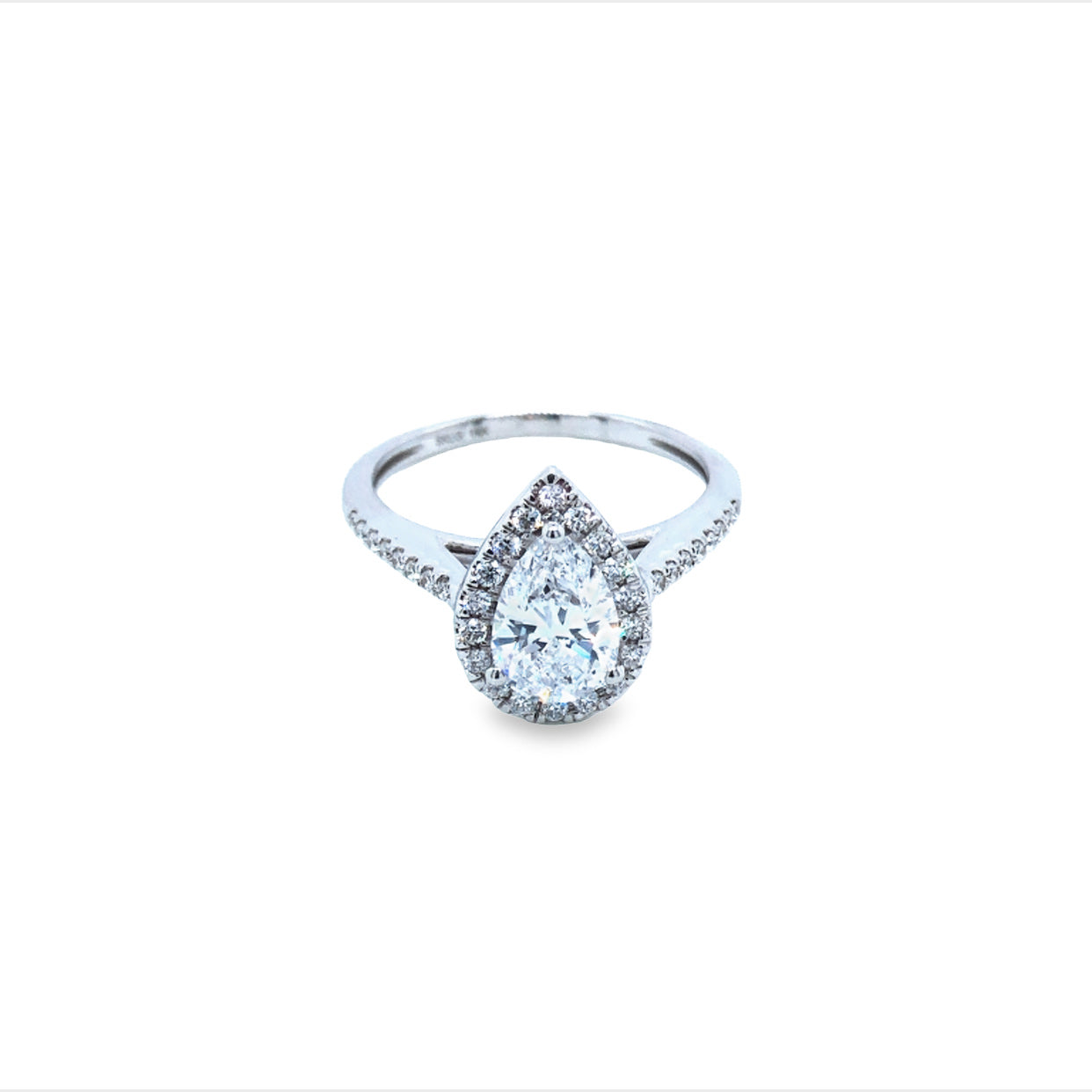 14Ct White Gold Lab Grown Pear Shaped Halo Diamond Engagement Ring TDW ...