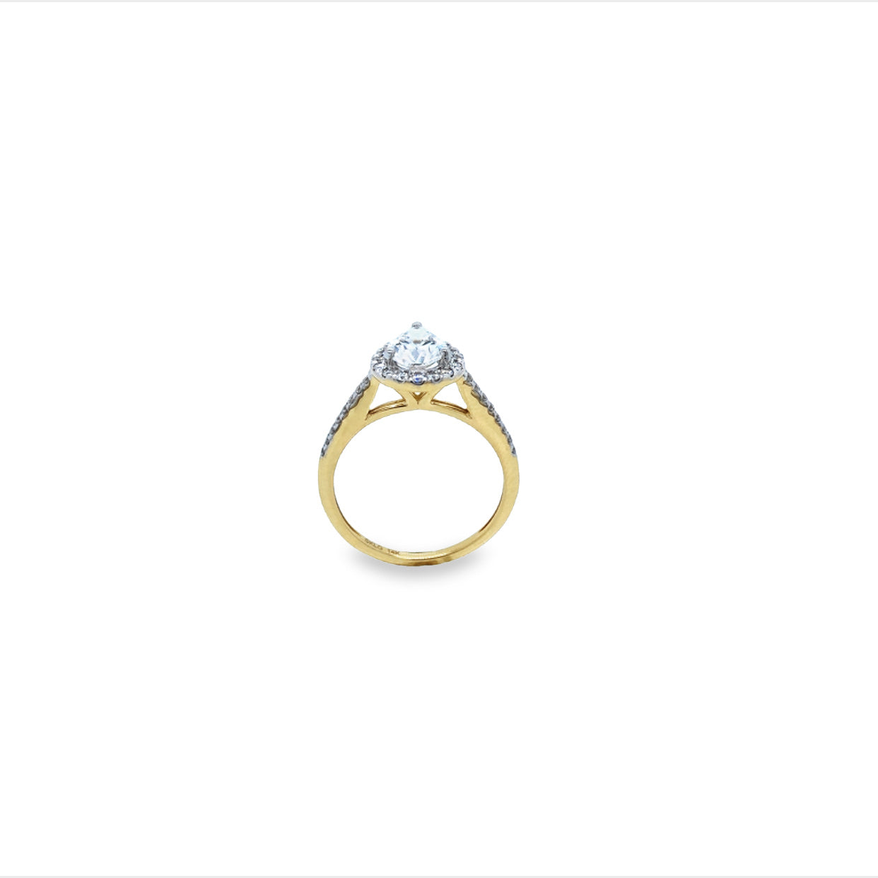 14Ct Yellow Gold Lab Grown Pear Shaped Halo Diamond Engagement Ring TDW ...